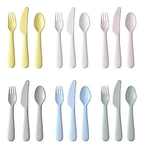 IKEA 704.613.85 KALAS 18-Piece Flatware Set, Mixed Colours, Easier for a Child to Cut and Divide Food, Easy for Children to Grip in Their Small Hands, The Knife Has a Serrated Edge