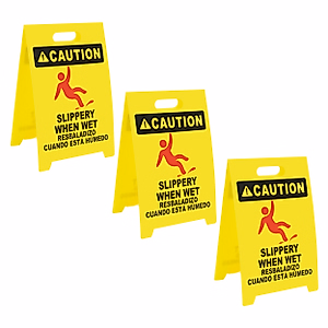 MATTHEW CLEANING 19'' Industrial Wet Floor Sign 3 Pack 2-Sided Durable Corrugated Plastic Birght Yellow Multilingual Warning Signs Commercial Caution Wet Fold-out Floor Signs For Indoors