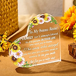 My Bonus Sister Gifts Sister Gift Heart Keepsake and Paperweight from Sister Brother Clear Acrylic Sister in Law Gift for Women Friendship Gift for Women Friend Sister Birthday Wedding (Heart Style)