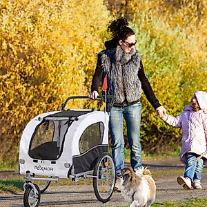 PEXMOR 2-in-1 Dog Bike Trailer,Pet Stroller Dog Trailer for Bicycle w/Universal Hitch,Folding Pet Cart Bike Wagon Cargo Carrier for Dog Shock Absorber & 360 Swivel Quick Release Wheel (White)