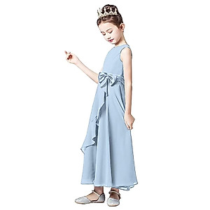 Little Junior Girl Long Bridesmaid Dress Baby Blue Wedding Flower Girls Formal Pageant Party Dresses Chiffon Sleeveless Baby Blue-10