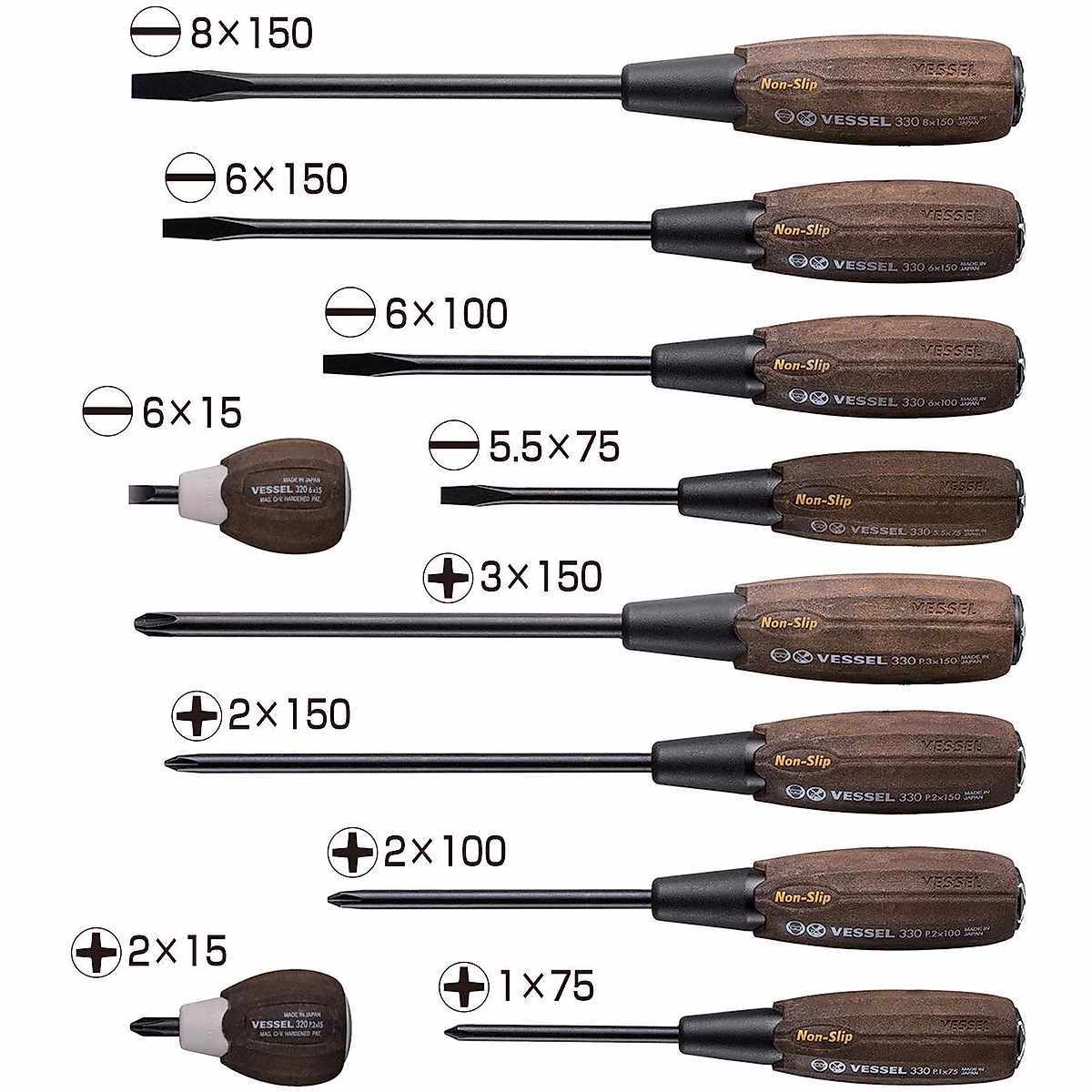 VESSEL Wood-COMPO 3010PS Screwdriver Set of 10