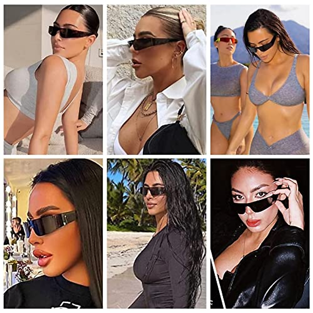 NULOOQ Y2K Rimless Futuristic Wrap Around Sunglasses Women Men, Trendy Cyberpunk Visor Sunglasses Monoblock Cyclops Shades (Black Frame/Gray Lens)