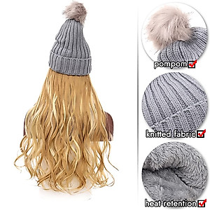 KLKKK Winter Beanie Gray Hat Synthetic Hair with Hair Extension Heat retention Vertical for Women Straight Hair Wavy Hair (Color : Gray, Size : Straight)