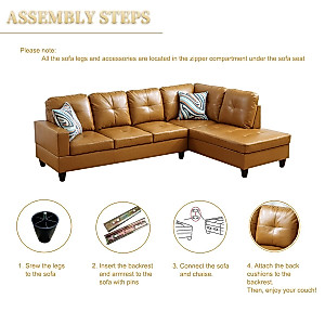 A Ainehome Living Room Sofa Set 2 Pieces Sectional Sofa Set, L-Shape Sofa Faux Leather Couch with Chaise for Living Room/Office/Apartment (B-Ginger, Right Hand Facing)