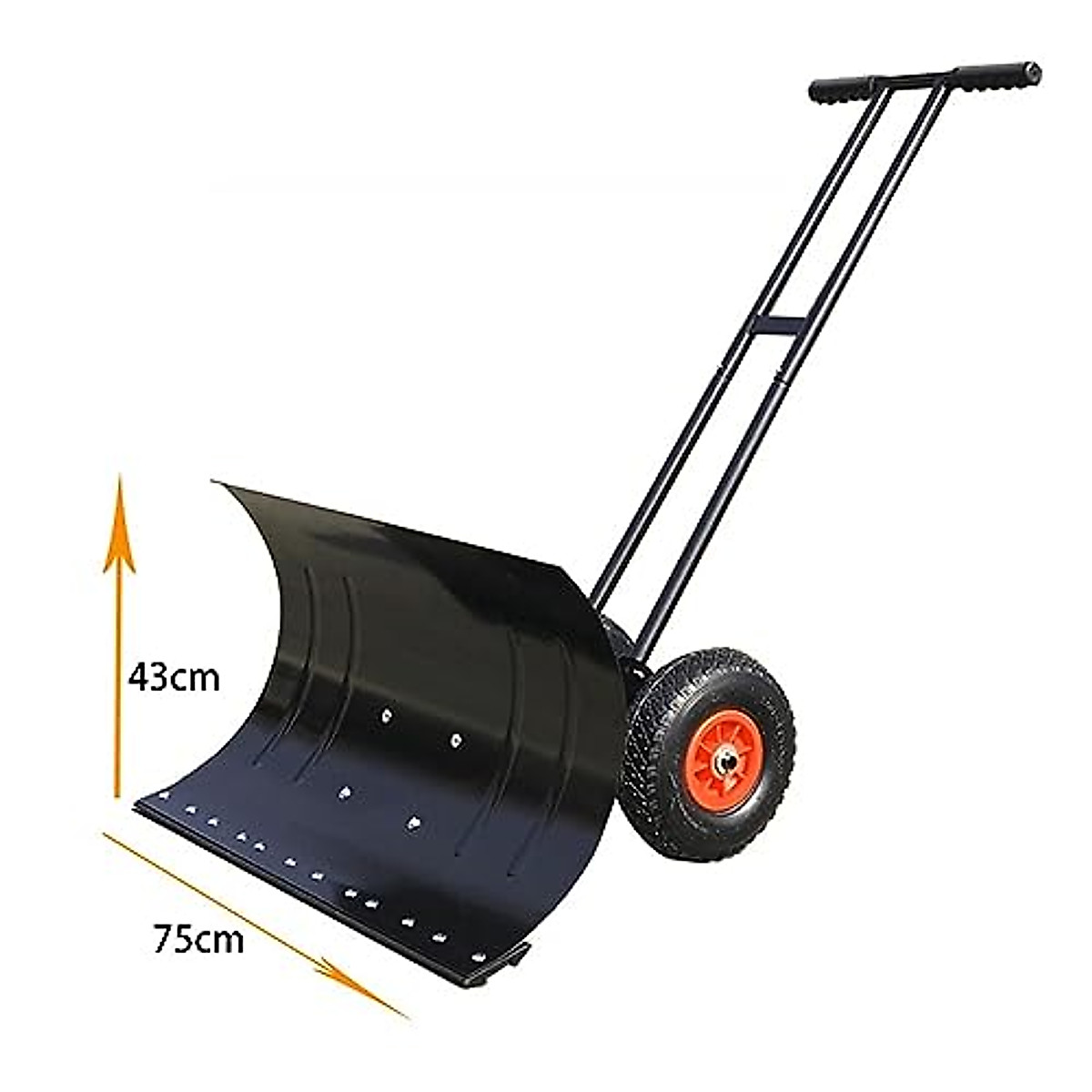 Fonowx Wheeled Snow Pusher, Rolling Removal Tool Outdoor Snow Pushing Heavy Duty Winter Snow Pusher Snow Plow for Pavement, Deck Sidewalk Car, Double Pole 74x42cm