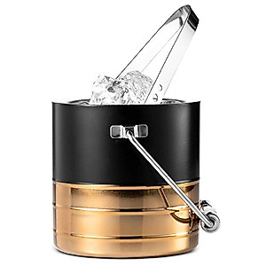 Mitbak Doubled Walled Ice Bucket with Ice Tongs | Sleek Insulated Stainless Steel Ice Holder Will Keep Ice Cubes Frozen for Hours | Elegant Kitchen and Bar Accessories | 1.5L (Black/Copper)