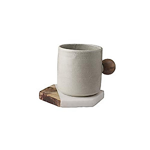 GoCraft Marble & Wood Coasters | Handcrafted Geometric White Marble Coasters with Mango Wood for Your Drinks, Beverages & Wine/Bar Glasses (Set of 4)