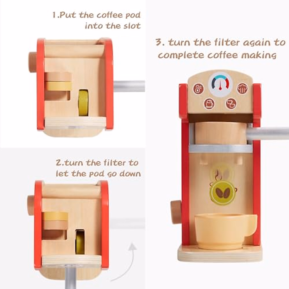 Giant Bean Wooden Coffee Maker Set Toy for Kids, 15 pcs Play Kitchen Accessories, Pretend Playset for Kids-Fun, Gifts for Boys and Girls