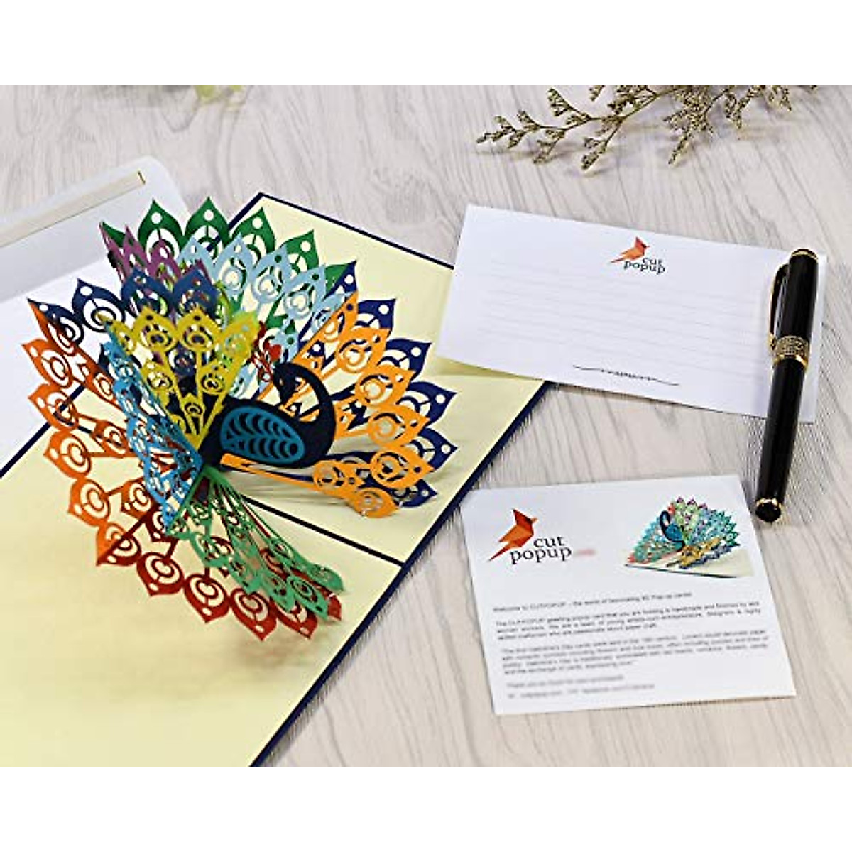 CUTPOPUP Mother's Day Card Pop Up, Birthday 3D Greeting Card (Peacock)