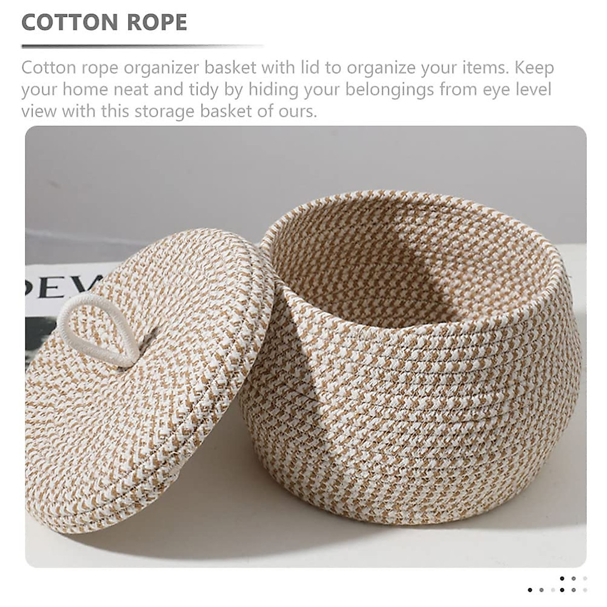 Cabilock Cotton Rope Woven Storage Basket with lids Desktop Organizing Box Sundries Container With Lid Round Cotton Rope Lidded Basket