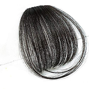 Clip in Bangs 100% Real Human Hair Bangs Dark Brown Bangs Hair Clip with Temple Clip on Bangs Hair Extensions for Women (Natural Black, Wispy Bangs)