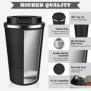 BAYTWA Coffee Tumbler 12oz/380ml - Insulated Coffee Mug with Lid, Leakproof Travel Coffee Cup, Stainless Steel Reusable Coffee Mug for Hot&Cold Drinks, Thermal Coffee Cups for Men Women-Black/1 Pack