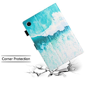 AKHIOK Case for Samsung Galaxy Tab A8 10.5 Inch 2022 Model (SM-X200/X205/X207), Premium PU Leather Stand Cover with Smart Auto Wake/Sleep, Beach