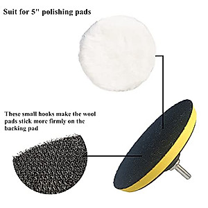 Sisha-A Wool Polishing Pads Set, 5 Inch Wool Pads with Backing Pad and Adapter, Sheepskin Wool Buffing Pads for Car Finishing, Wood Furniture, Glass and So On (7 Pieces Set)