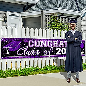 Large Class of 2023 Banner Purple Congrats Grad Banner Backdrop Graduation 2023 Yard Sign for Graduation Party Supplies Graduation Decorations 2023 (Purple)