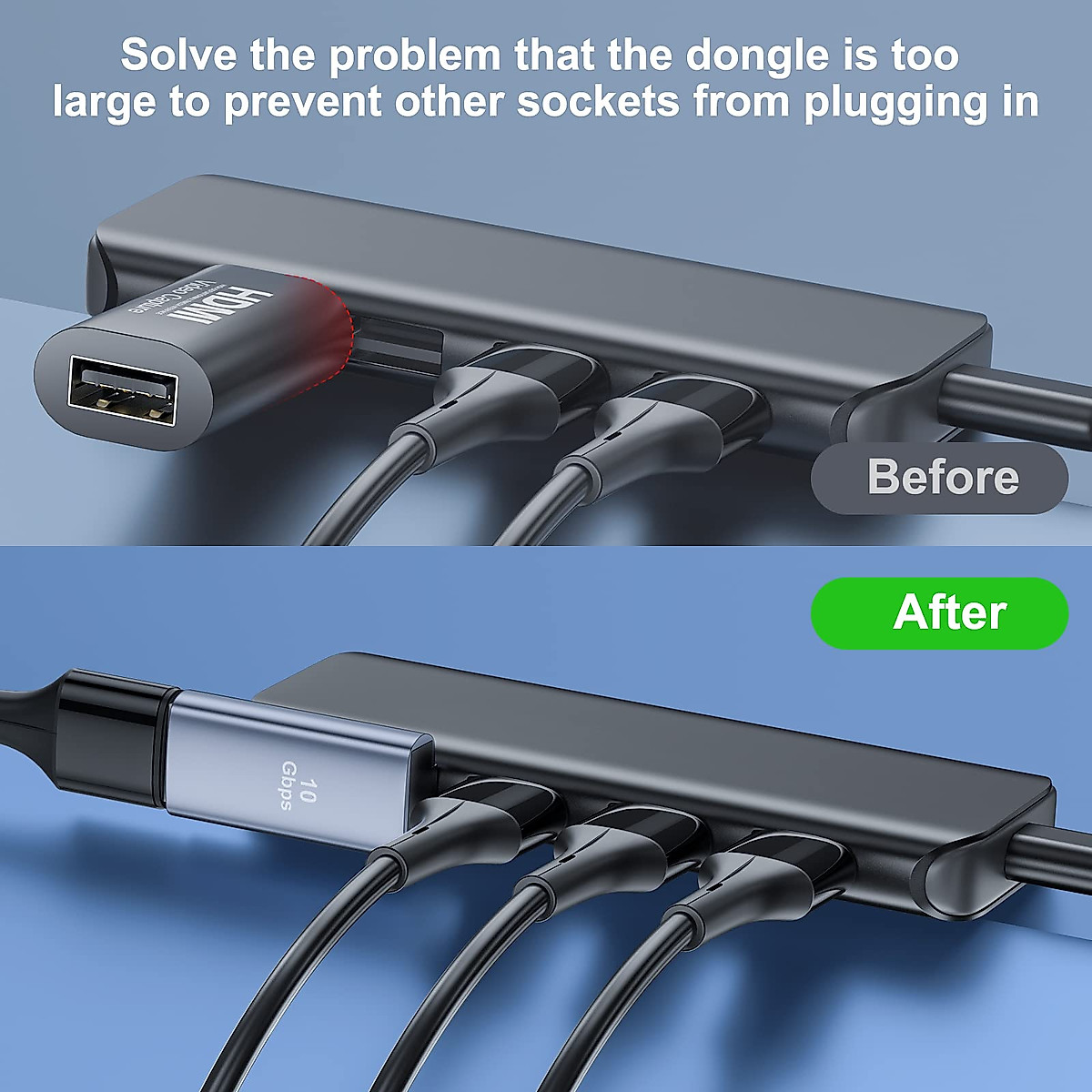 DuHeSin 4 Pack USB 3.1 90 Degree Adapter,【2*Left Angle】&【2*Right Angle】 USB A Male to Female Adapter for PC, Laptop, USB A Car Charger, Power Bank and Most USB Devices