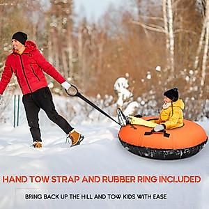 Meagoo Heavy Duty Snow Tube, Inflatable Durable 40" Snow Sled Tube with Cushion Seat, Premium Sturdy 600D Canvas Cover Sledding Tube with Towable Pull Ring and Reinforced Handles