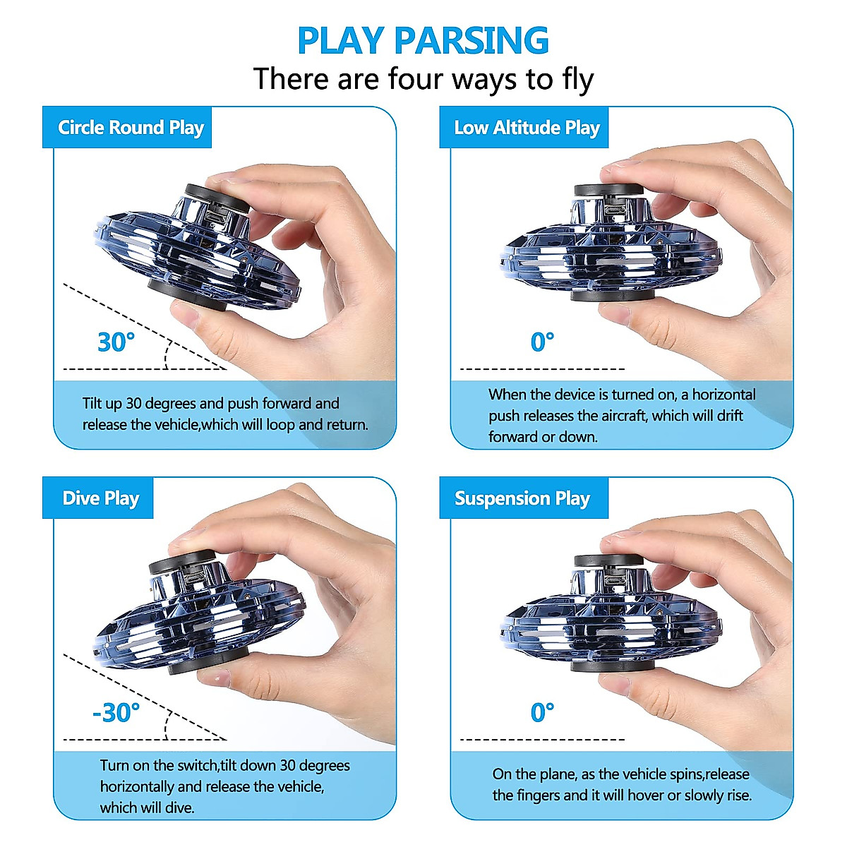 Flying Spinner Mini UFO Drone for Kids, Flying Fidget Spinner UFO Toy Drone, Flying Orb Ball Hand Operated with 360 ° Rotating and LED Lights for Adult and Kids