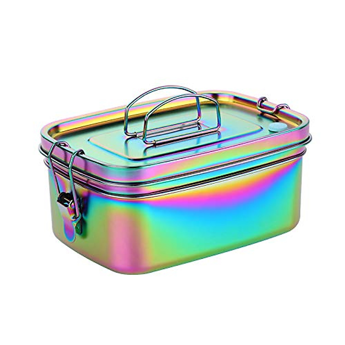 Buyer Star 2-in-1 Stainless Steel Bento Box,Snack PodSnack Container - Divided Food Container Holds 6 Cups of Food, Secure Locks-Dishwasher Safe Metal Lunch Container(rainbow)