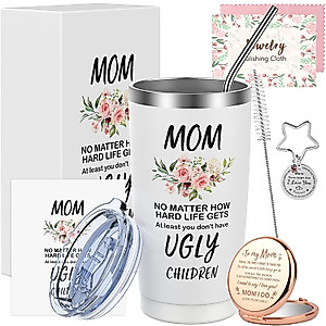 ABROML Mom Gifts Presents for Mom Birthday Gifts Mothers Day Gifts From Daughter, Son, Birthday Gifts for Mom, Valentines Day Gifts for Mom, 20oz Wine Tumbler with Rose Gold Mirror, Keychai (Style 1)