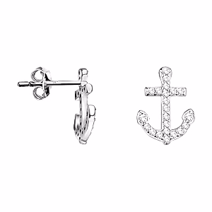 SOFIA MILANI - Solid 925 Sterling Silver Earrings for Women - with Zirconia Stones - Anchor Stud Earrings - 20615