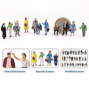 HO Scale 1:87 Standing Seated Passenger People Painted Figures for Model Train Layout (30PCS)