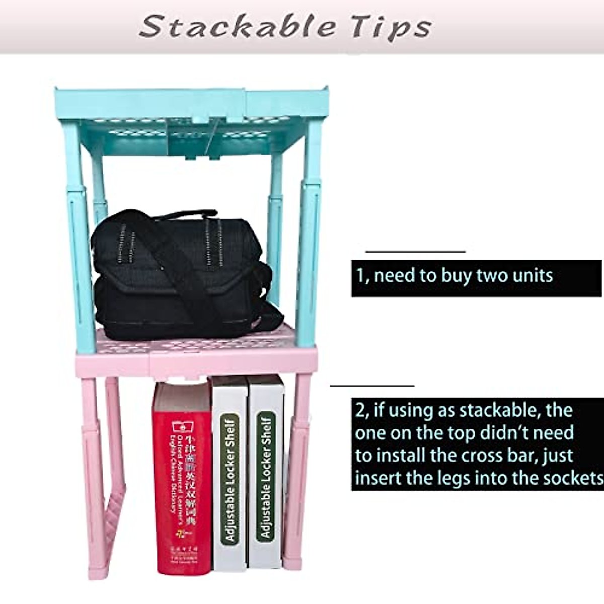 Adjustable Locker Shelf for School, Height and Width Adjustable Locker Organizer, Locker Stand Shelf for Work, Stackable Locker Tools for Gym Lockers, Office, Back to School Essentials, Mint Blue
