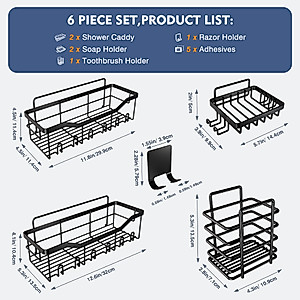 Hometu Adhesive Shower Caddy,6 Pack Rustproof Stainless Steel Bath Organizers With Large Capacity,Suction Cup Versatile Hanging Shelf,No-Drilling Bathroom Shower Organizer,Heavy Duty Shower Holder
