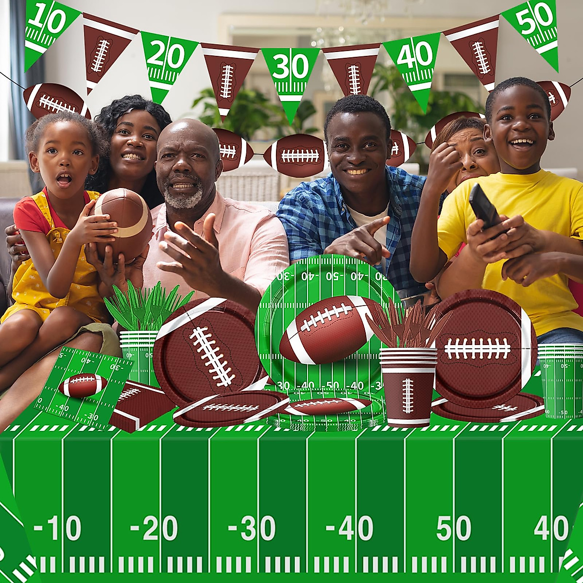 178Pcs Football Party Supplies-Football Plates and Napkins Kit Serve 25,Football Themed Tableware for Birthday,Game Day Party