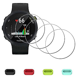 iDaPro [4 Pack] Screen Protector for Garmin Forerunner 45 42mm/ 45S 39mm Smartwatch + Silicone Anti-dust Plugs Tempered Glass Anti-Scratch Bubble-Free