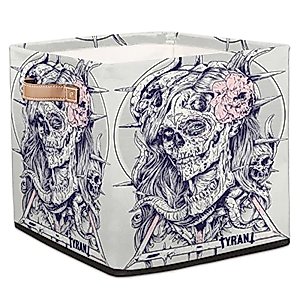 GzLeyigou Large Collapsible Storage Bins,Retro Skeleton Skull Decorative Canvas Fabric Storage Boxes Organizer with Handles,Cube Square Baskets Bin for Home Shelves Closet Nursery Gifts