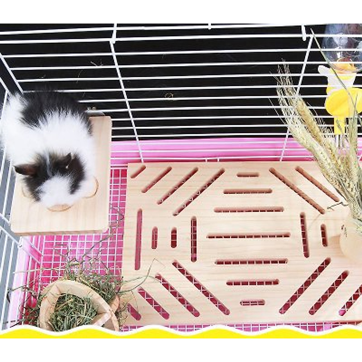 Hypeety Rabbit Wood Foot Pad Toy Small Animals Bunny Chinchilla Guinea Pig Rabbit Totoro Scratch Cage Supplies Safe Non-Toxic Pine Wood Board Chew Toy Mat Bed