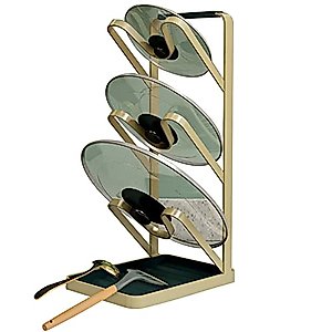szxzy01 Lid Stand Lid Organizer Pot Lid Rack Holder for Utensils in Kitchen Cabinet Spatula Rack,Cutting Boards,Spoon Storage Gold