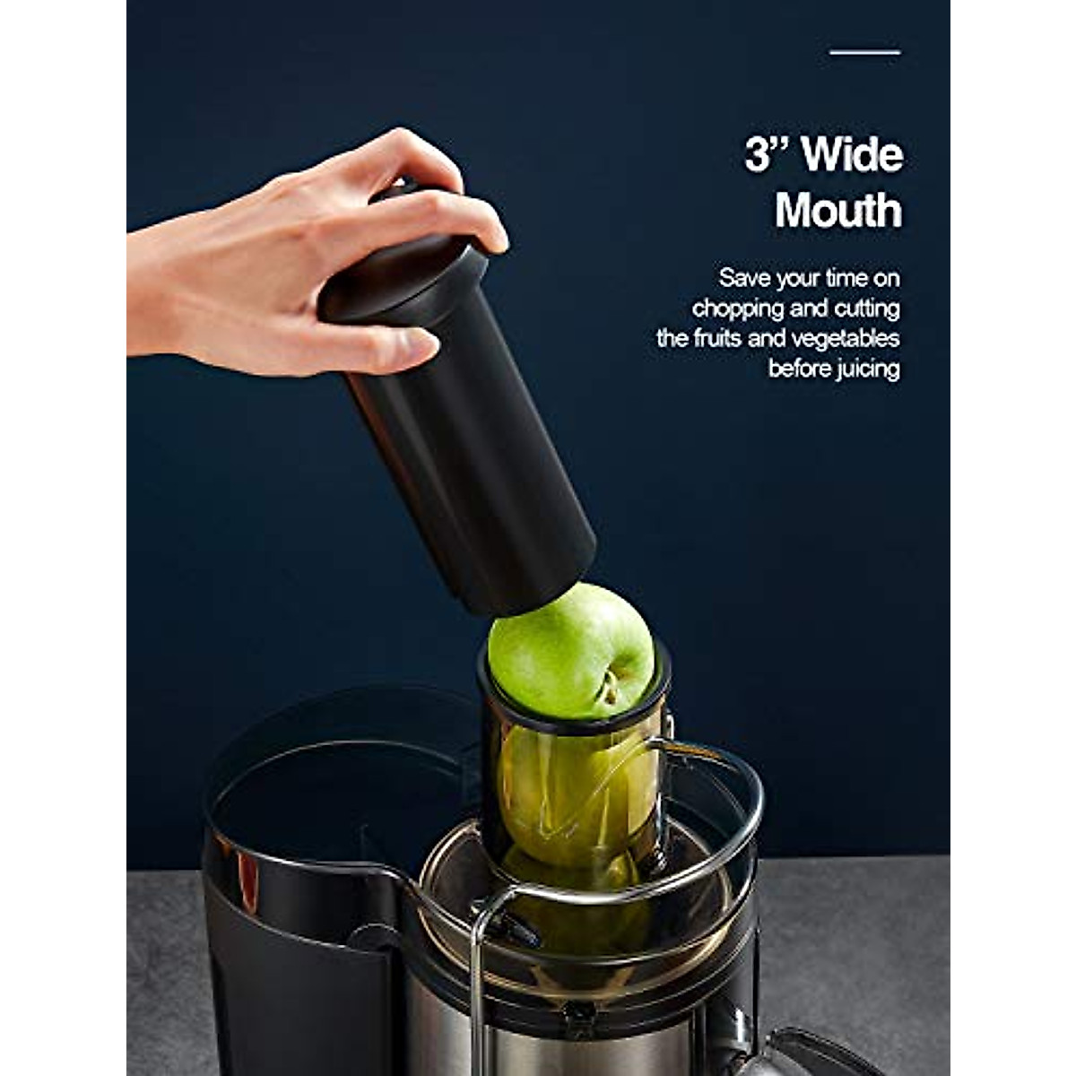 Juicer Machine, 500W Centrifugal Juicer Extractor with Wide Mouth 3” Feed Chute for Fruit Vegetable, Easy to Clean, Stainless Steel, BPA-free, by QCen (Black)