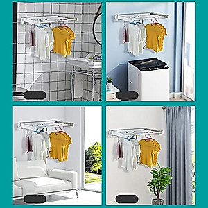 SEANESZTI Retractable Clothes Drying Rack, Wall Mounted Clothes Drying Rack, Foldable White Clothes Drying Rack, Hanging Racks for Laundry Room, Space Saving Clothes Drying Rack with 4 Hooks