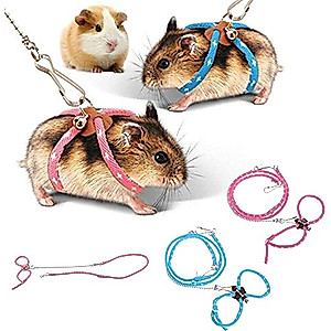 SALUTUYA Small Animal Harness Leash, Squirrel Traction Rope Adjustable Hamster Harness Lightweight for Sugar Glider Squirrel Hedgehog(Pink)