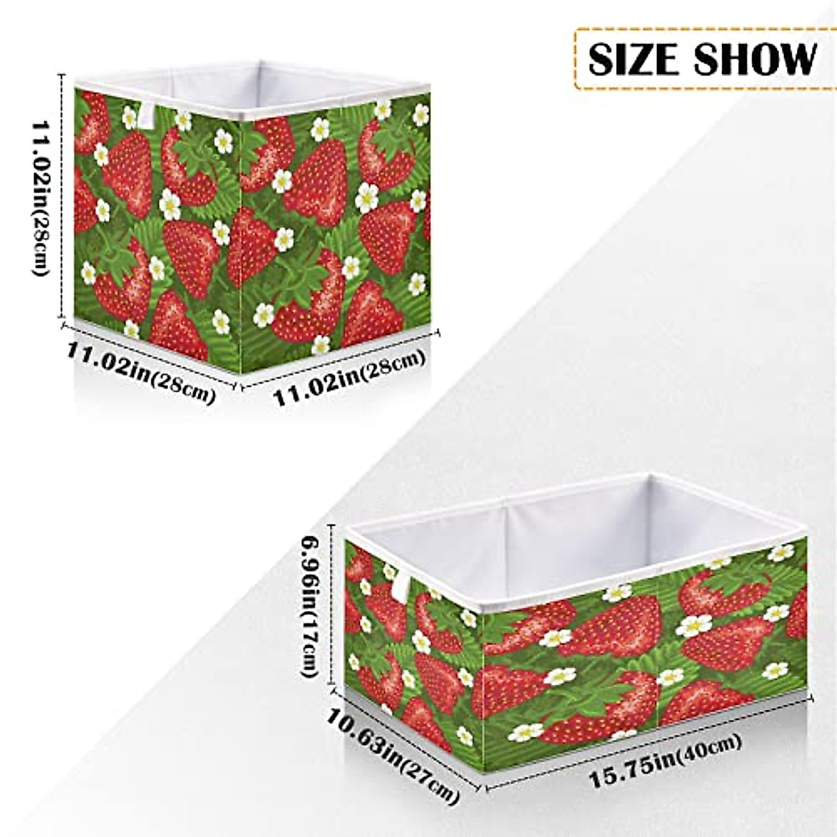 ALAZA Strawberry Daisy Flower Fabric Cube Storage Bin,Collapsible Fabric Bins Organizer Foldable Basket For Closet Cabinet Shelf Office,11.02X11.02X11.02In
