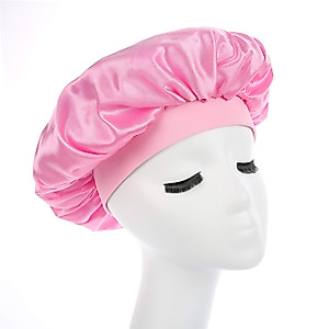 beauty YFJH Soft Satin Silk Salon Bonnet Night Sleeping Wide Band Hat Hair Loss Cap for Women Pink