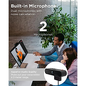 Lenovo HD 1080p Webcam (LC50) - Monitor Camera with 90° Wide Angle, Dual Microphones & Smart Video Capture – Magnetic Desktop Cam w/ Privacy Shutter & Light for Virtual Class, Meetings & Conferences