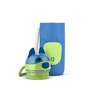 Ello Ellies 12oz Vacuum Insulated Stainless Steel Kids Water Bottle with Straw and Built-in Carrying Handle and Leak-Proof Locking Lid for School Backpack, Lunchbox and Outdoor Sports, Dog