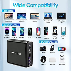 Aluminum Alloy USB C Charger 186W 7 Port Fast Charging Station,65W USB C Laptop GaN Charger Compatible with MacBook Pro/Air (Black)