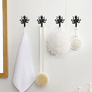 MUMIAO 5 Pack Coat Hooks Wall Storage Hooks – Decorative Wall Mounted Hooks Rustic Metal Clothing Hanger for Hanging Coats, Scarves, Bags, Purses, Backpacks Home Decor (Black Octopus)