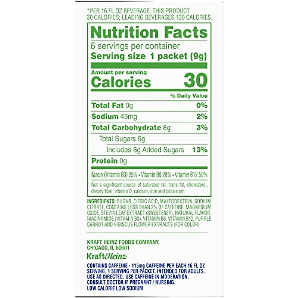 Crystal Light Pure Energy Mixed Berry Drink Mix with Caffeine, 48 ct Pack, 8 Boxes of 6 Packets