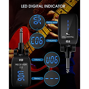 TTSTAR ISAIBELL Wireless Guitar System Instrument System Electric Guitar Transmitter Receiver Rechargeable Bass Accessories Digital Display Stereo Jack Audio Cable Adapter 15Set Frequency