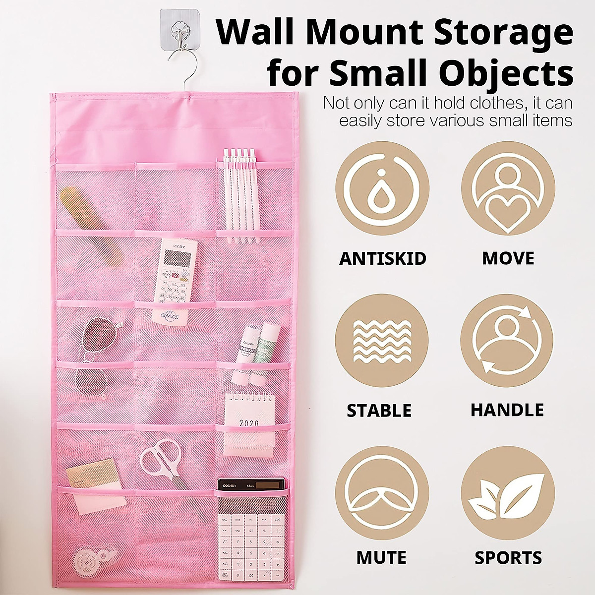 Teatalk Hanging Closet Organizer, Durable Storage with 36 Mesh Pockets and Rotating Metal Hanger, Double-Sided Shelf Wardrobe Bag, Pink (HCO02S36F)