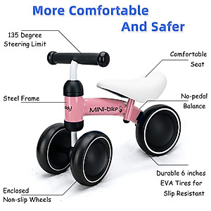 Baby Balance Bike Walker Toy Toddler Bicycle Tricycle,Best First Birthday Gift for Girl and boy in 1 to 2 Years Old,Ride on Toys for Kids,Newborn and Little Child's Riding Vehicle Pink