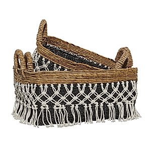 Deco 79 Bohemian Banana Leaf Storage Basket, Set of 3 23", 22", 18"W, Black