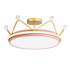 MayNuo 34W Golden Crown Slighting Fixtures, 3 Color Temperatures Dimmable Flush Mount Ceiling Light,Contemporary European Style Crystal Decorated Ceiling Lamp,for Hotel Ceiling Light(Pink)/Pink