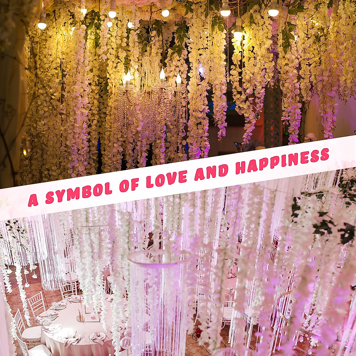 Janinka 6.5 Feet Wisteria Garland Flower Garlands Faux Wall Flowers Vine Flower Backdrop Flowers Hanging for Wall Arch Garden Home Wedding Decor (Milky White, 12 Packs)